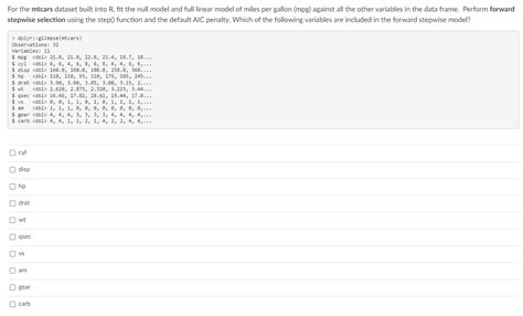 Solved For The Mtcars Dataset Built Into R Fit The Null