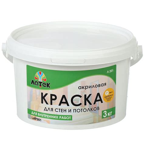 Краска водно дисперсионная Оптимист Латек Л201 акриловая для стен и потолков 3 кг в Москве