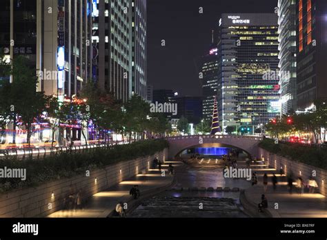 Night View Of Cheonggyecheon Stream Seoul South Korea Asia Stock