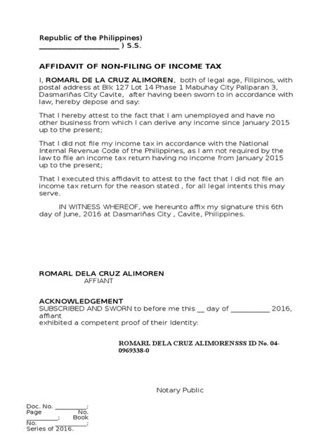 Affidavit Of Non Filing Of Itr Pdf Affidavit Payments