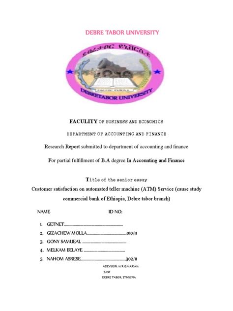 Debre Tabor University Faculity Of Business And Economics Department Of Accounting And Finance