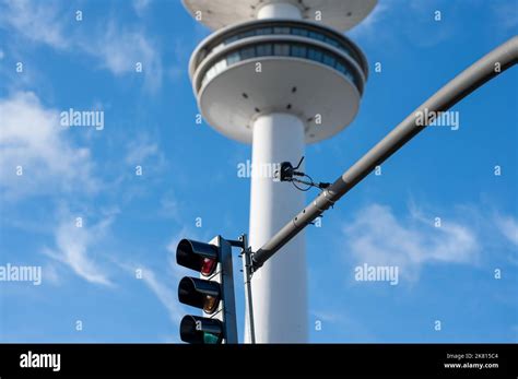 Camera mounted on a traffic light which controls self-driving cars on a ...