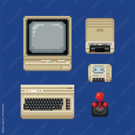 Retro Computer Pixel Art Style Icons Set Stickers Old Babe Design Video Game Bit Sprite