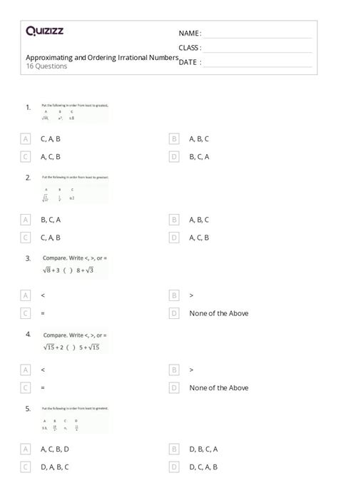 50 Irrational Numbers Worksheets For 7th Grade On Quizizz Free
