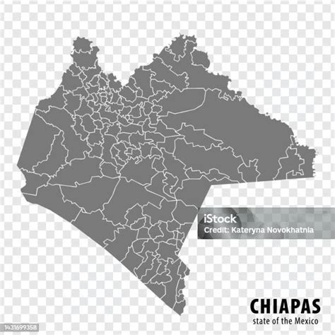 멕시코의 주 치아파스는 투명한 배경에지도 귀하의 웹 사이트 디자인 로고 응용 프로그램 Ui에 대한 회색으로 지역이있는 치아파스의 빈 맵 멕시코 Eps10 지도에 대한 스톡