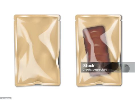 크래프트 갈색 종이 뒷면과 투명 플라스틱 앞면이 있는 향 주머니 가방 3d 모형 빈 투명 찢어짐 노치 패킷 사실적인 벡터 모형 쉽게 편집 할 수 있습니다 개별 파우치 패키지