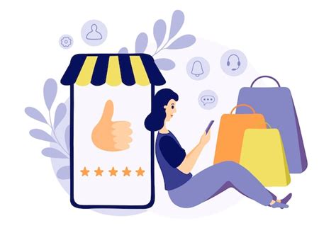 Premium Vector Online Shopping Woman Giving Five Star Feedback Vector Customer Review Concept