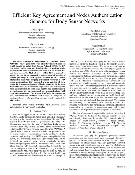 Pdf Efficient Key Agreement And Nodes Authentication Scheme For Body