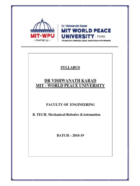 Sy Btech Mech Robotics And Automation Syllabus For 2018 19 Batch Wef Ay 2019 20 Website
