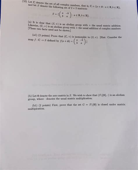 solved 10 let c denote the set of all complex numbers