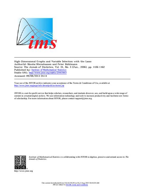 High Dimensional Graphs And Variable Selection Pdf