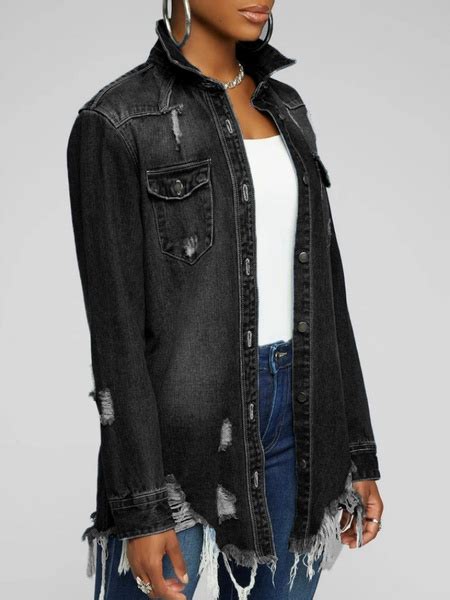 Куртка джинсовая Женский Воротник черный с отворотом Джинс размер 46 Длинный куртка рубашка