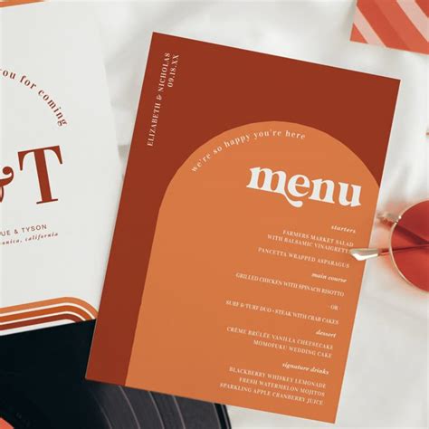 Retro Seventies Typography Wedding Menu Zazzle Menu Card Design