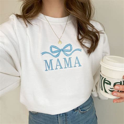 Cute And Trendy Mama Bow Embroidered Gemma Crewneck Sweatshirt