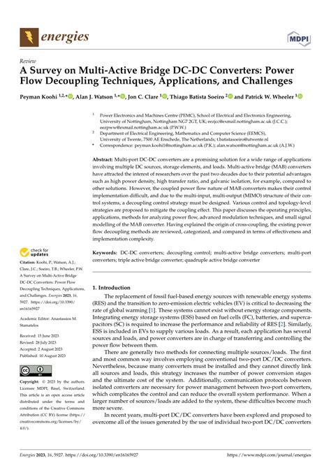 Pdf A Survey On Multi Active Bridge Dc Dc Converters Power Flow