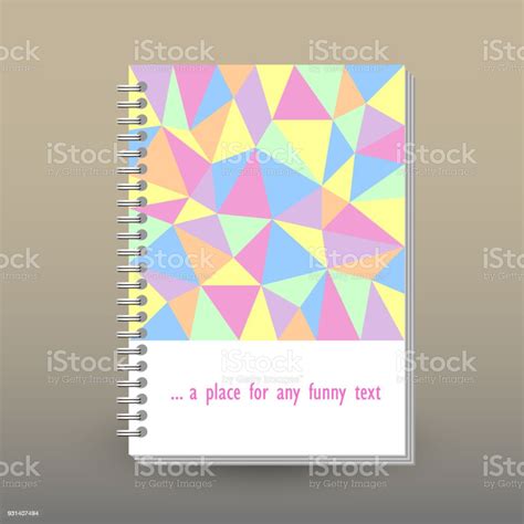 일기 또는 반지 나선형 바인더 레이아웃 브로셔 개념 파스텔 다각형 패턴 노트북의 벡터 커버 공부에 대한 스톡 벡터 아트 및 기타 이미지 공부 교육 그림자 Istock