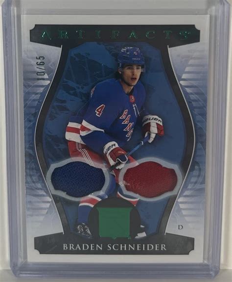 2023 24 Ud Artefacts Braden Schneider Double Patch Vert 65 Rangers De New York Eur 919