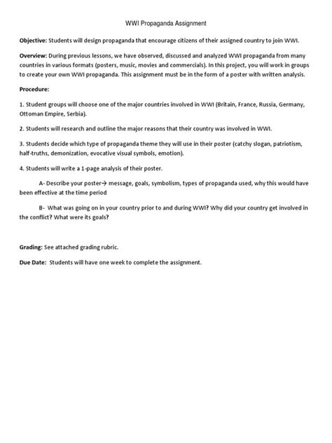 Wwi Propaganda Assignment Pdf Propaganda World War I