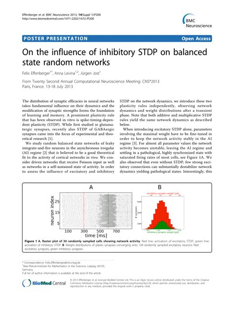 Pdf On The Influence Of Inhibitory Stdp On Balanced State Random Networks