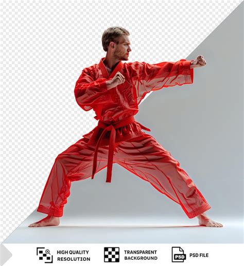 Premium Psd Psd Agile Martial Artist Poised For Combat Ready To Strike With A Raised Hand And