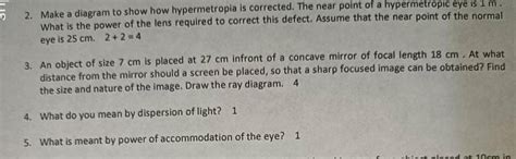 2 Make A Diagram To Show How Hypermetropia Is Corrected The Near Point