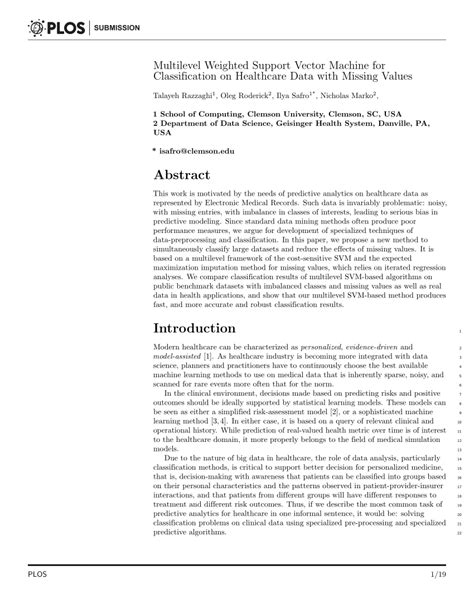 PDF Multilevel Weighted Support Vector Machine For Classification On Healthcare Data With