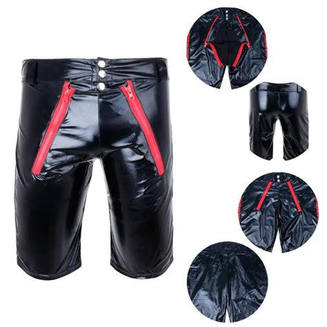 Mens Personality Patent Leather Boxer Shorts Fitness Panties Gay