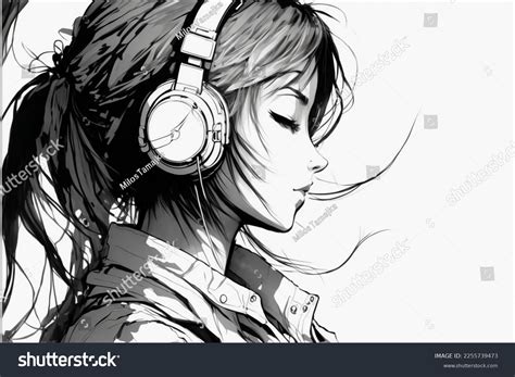 Black And White Anime Girl With Headphones