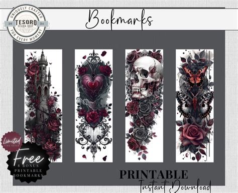 Gothic Romance Bookmark Printable Custom Bookmarks Romantasy Dark
