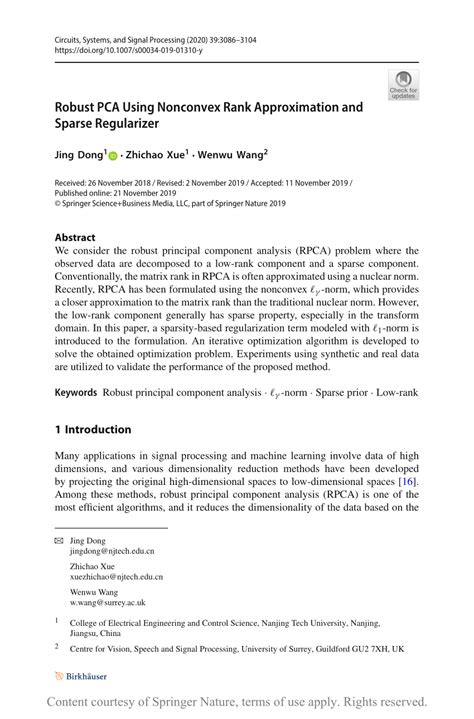 Robust Pca Using Nonconvex Rank Approximation And Sparse Regularizer Request Pdf