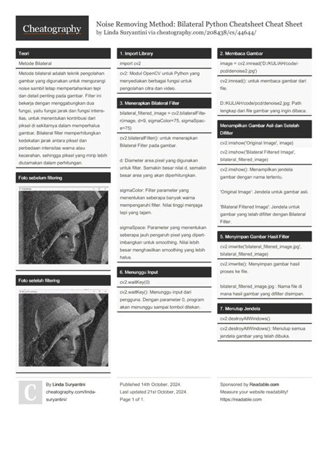 noise removing method bilateral python cheatsheet cheat sheet by linda