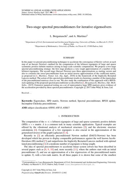 Pdf Two Stage Spectral Preconditioners For Iterative Eigensolvers