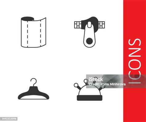 바늘 침대와 바늘 섬유 직물 롤 옷걸이 옷장 및 지퍼 아이콘을 설정합니다 벡터 걸이 장비에 대한 스톡 벡터 아트 및 기타 이미지 걸이 장비 검은색 고정시킴 Istock
