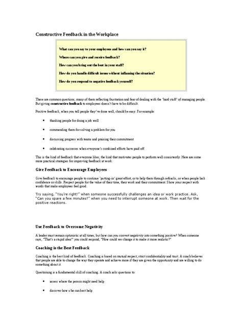 Constructive Feedback In The Workplace Feedback Employment