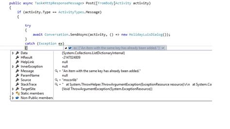 Azure Language Understanding Luis Error An Item With The Same Key Has Already Been Added