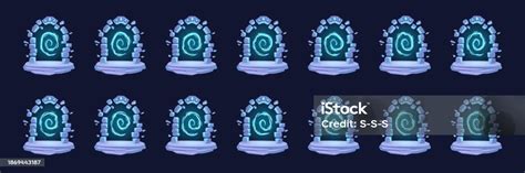 포털 애니메이션 애니메이션 나선형 포털 만화 텔레포트 소용돌이 에너지 Fx 효과 마법의 힘 스플래시 신비한 차원 스프라이트 시트 2d 게임 독창적 인 벡터 일러스트 레이 션