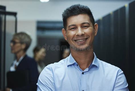 Data Center Server Room And Portrait Of Man With Team For Programming Coding And Information