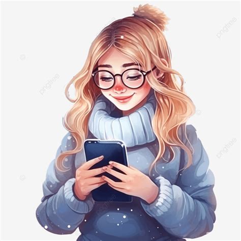 행복한 소녀는 스마트폰으로 친구들과 채팅을 한다 개념 온라인 크리스마스 여자 전화 전화를 가진 여자 Png 일러스트 및 이미지 에 대한 무료 다운로드 Pngtree
