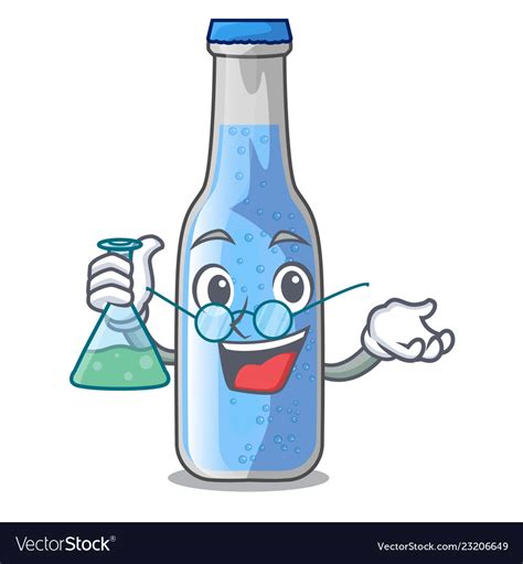 Professor Soda Water Bottle Near Cartoon Table Vector Image