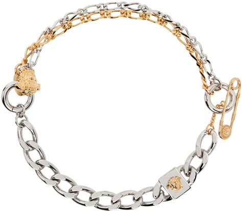Versace Silver And Gold Safety Pin Necklace Versace