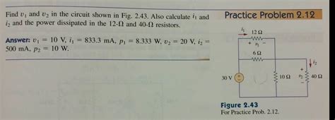 solved find v1 and v2 in the circuit shown in fig 2 43