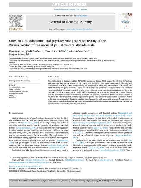 Pdf Cross Cultural Adaptation And Psychometric Properties Testing Of The Persian Version Of