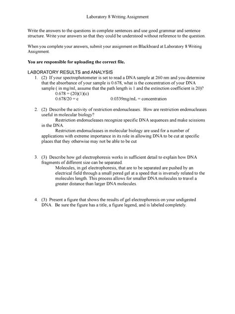 Week 8 Assignment Fall 2015 Laboratory 8 Writing Assignment Write The Answers To The Questions