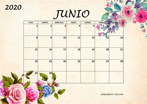 Calendario 【junio 2020】 Para Imprimir En Pdf Gratis ️