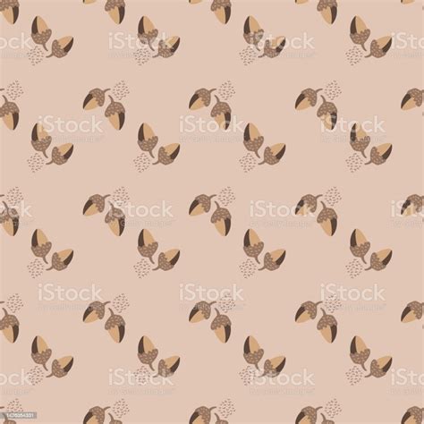 현대 오크 잎 도토리 벡터 원활한 배경 패턴 손으로 그린 나뭇잎과 도토리 중성 흑백 베이지 색 배경 흙 같은 가을 황토색 단풍으로 추수 감사절 포장 10월에 대한 스톡 벡터