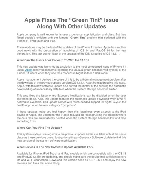 PPT Apple Fixes The Green Tint Issue Along With Other Updates PowerPoint Presentation ID