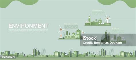 환경 벡터 그림 개념입니다 지속 가능성 풍차 태양 광 발전소 및 석탄 공장이 산업용 전기를 생산하는 전기 재생 가능 에너지 스테이션 기후 묘사에 대한 스톡 벡터 아트 및