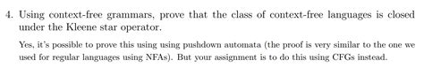 Solved 4 Using Context Free Grammars Prove That The Class