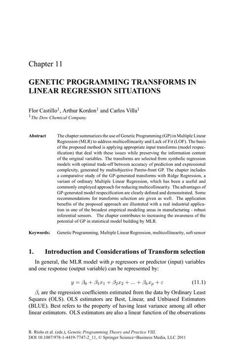 Pdf Genetic Programming Transforms In Linear Regression Situations