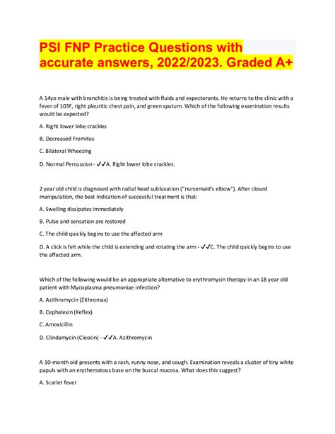 Psi Fnp Practice Questions With Accurate Answers 2022 2023 Graded A Artofit